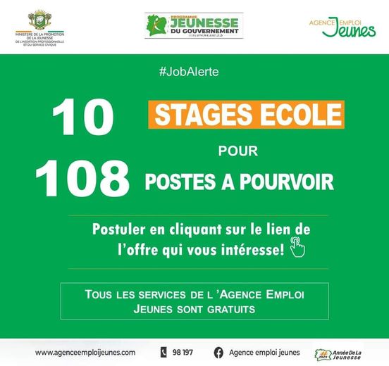 Côte d'Ivoire / Insertion des jeunes : 10 offres Stages Ecole.