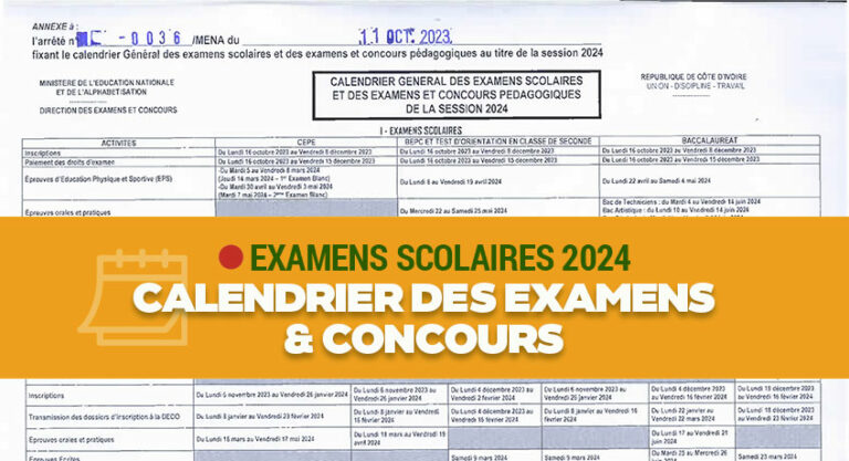 Côte d'Ivoire / Calendrier des examens et concours.