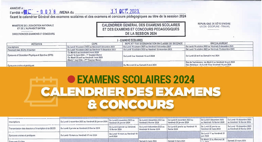 Côte d'Ivoire / Calendrier des examens et concours.